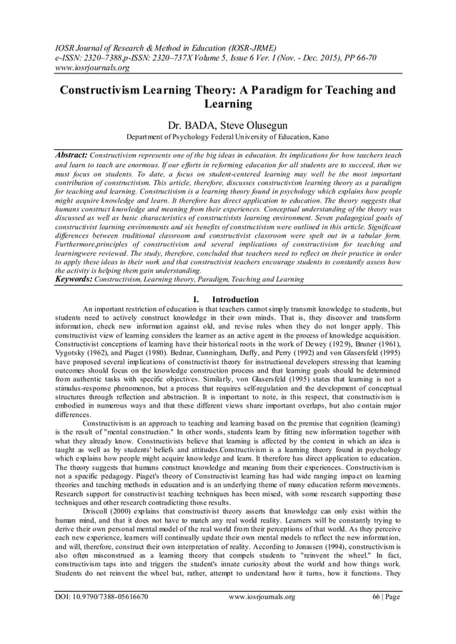 Constructivism Learning Theory: A Paradigm for Teaching and Learning | PDF