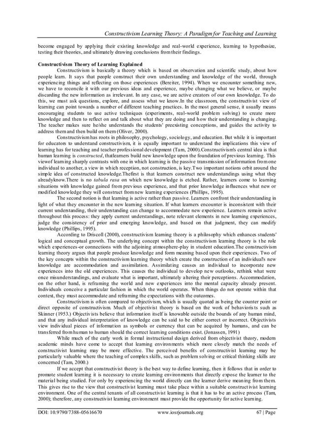 Constructivism Learning Theory: A Paradigm for Teaching and Learning | PDF