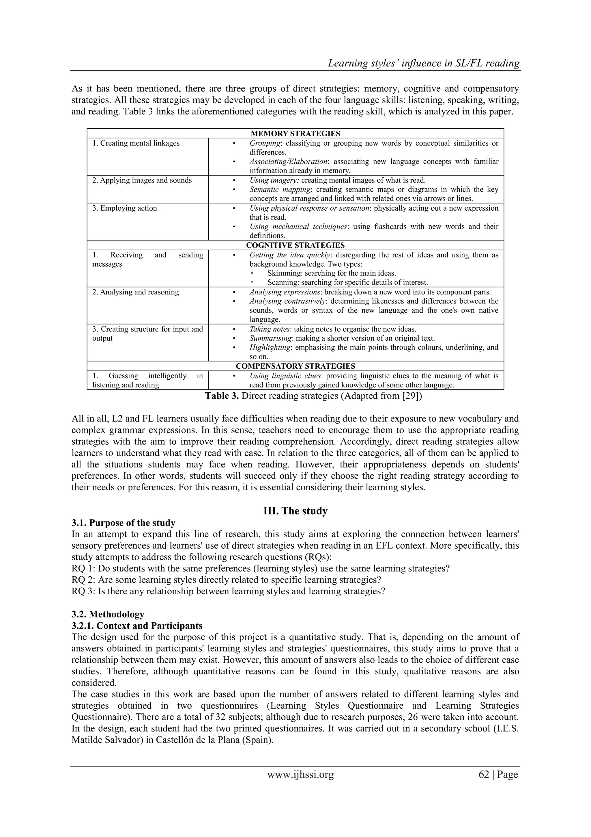 Learning styles’ influence in SL/FL reading | PDF