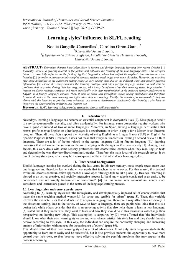 Learning styles’ influence in SL/FL reading | PDF