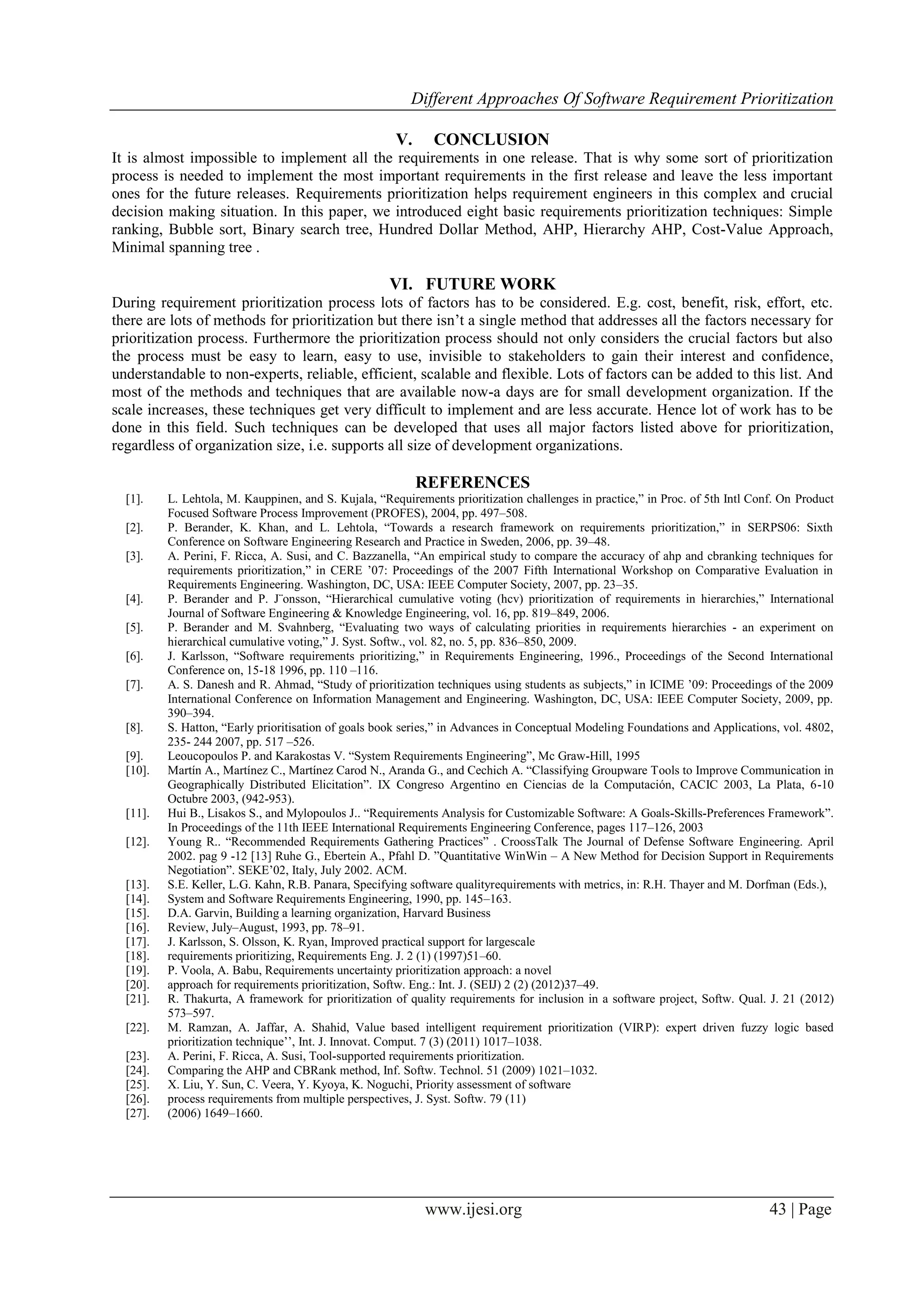 Different Approaches of Software Requirement Prioritization | PDF