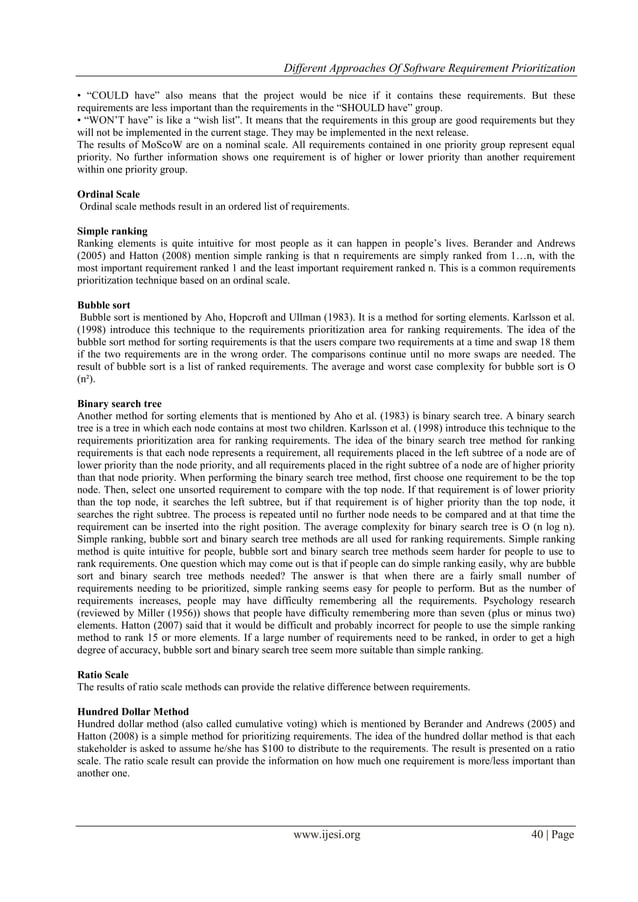 Different Approaches of Software Requirement Prioritization | PDF