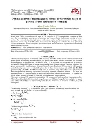 Optimal control of load frequency control power system based on particle swarm optimization ...