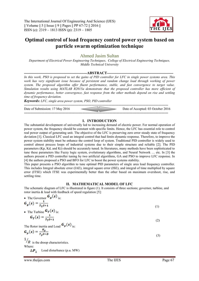 Optimal Control Of Load Frequency Control Power System Based On Particle Swarm Optimization