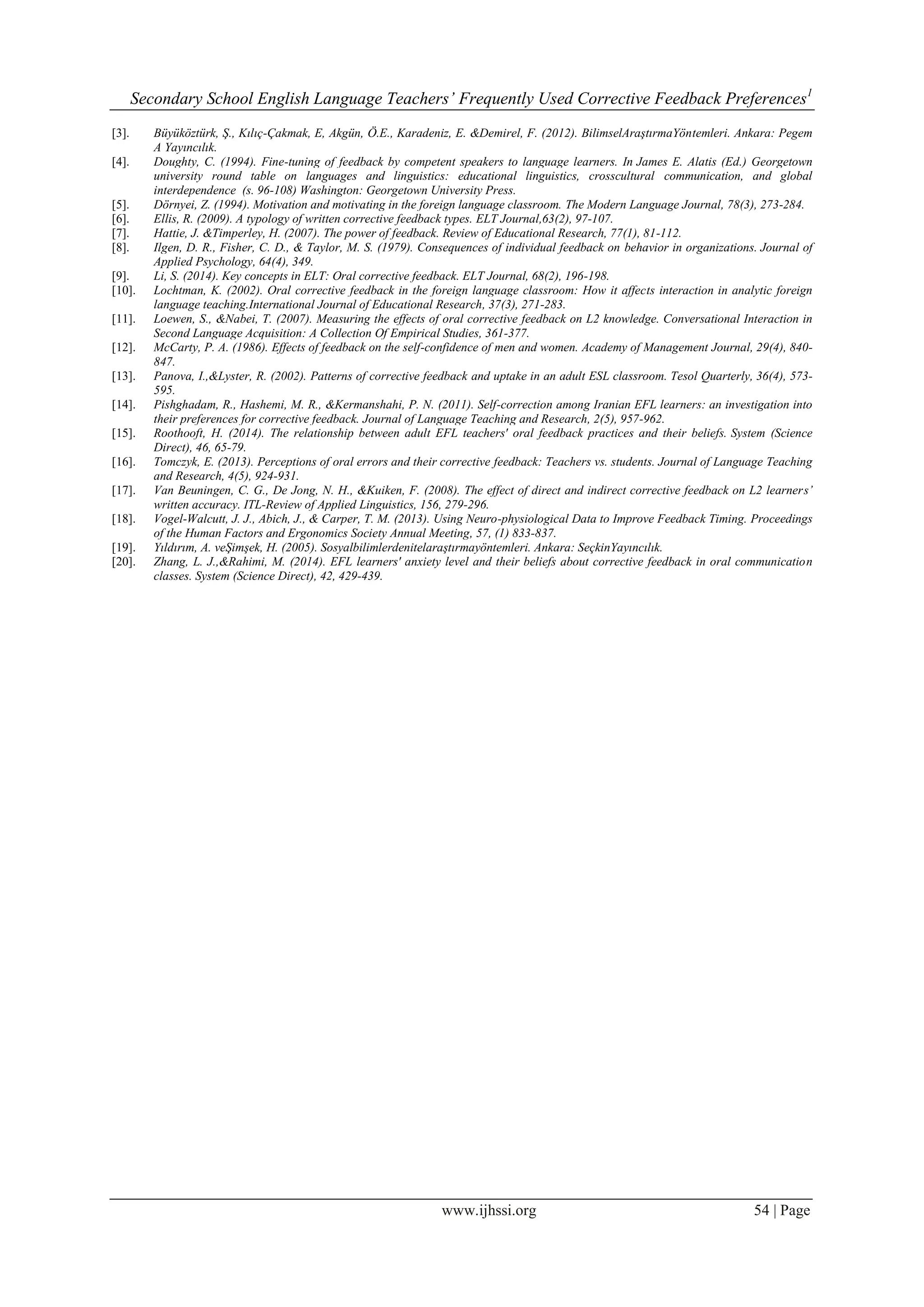 Secondary School English Language Teachers’ Frequently Used Corrective Feedback Preferences | PDF