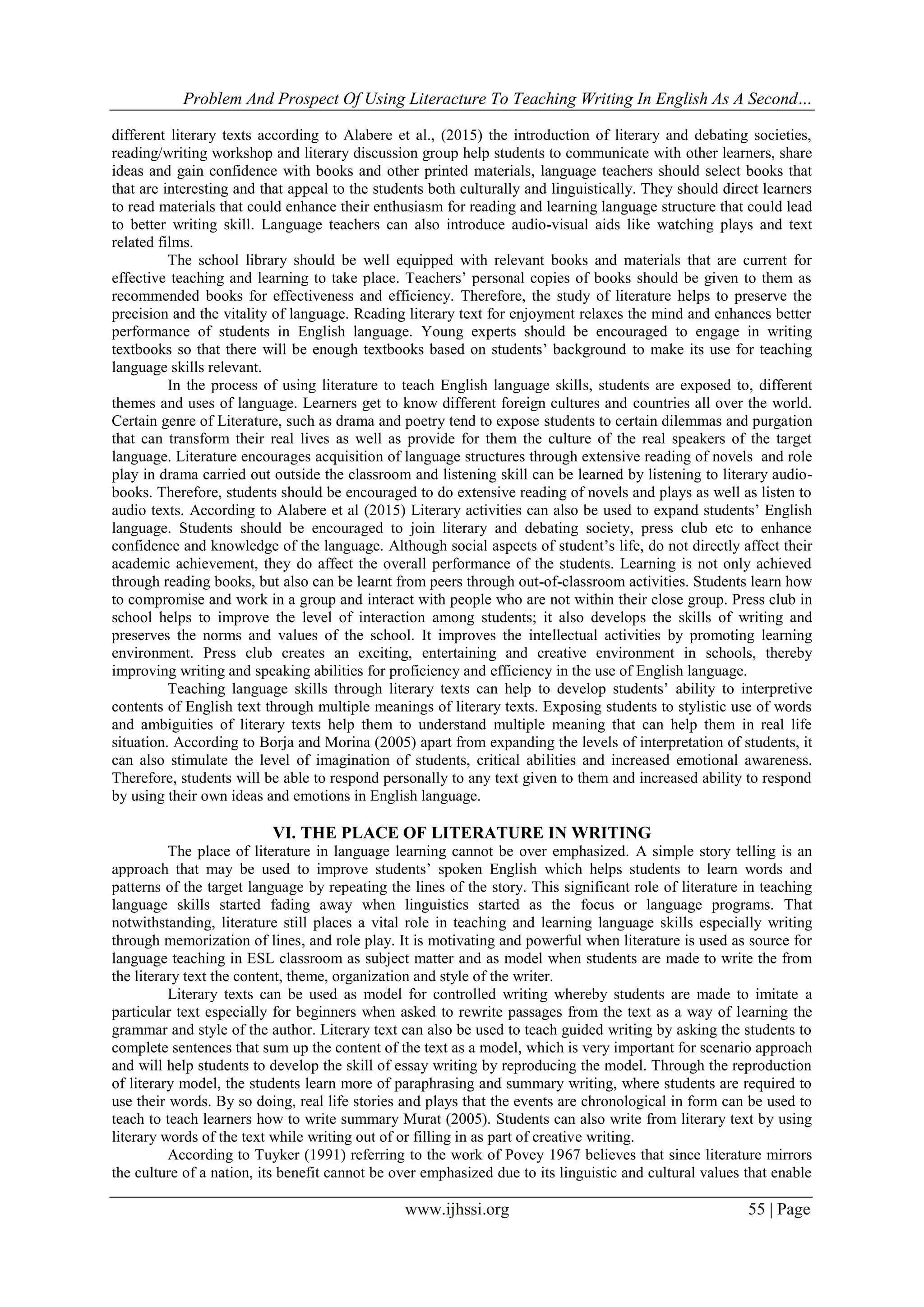 Problem and Prospect of Using Literature to Teach Writing in English as a Second Language | PDF