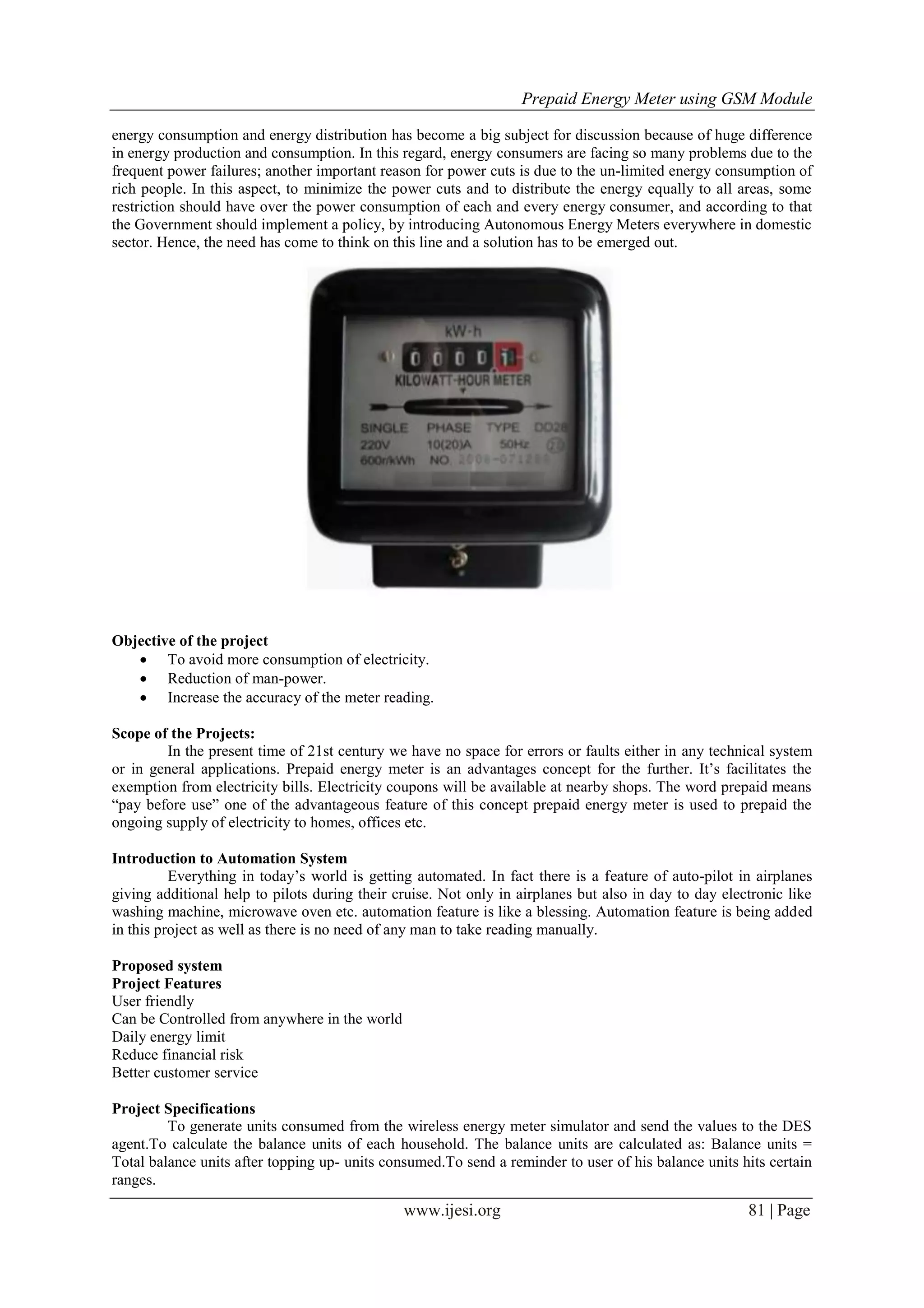 Prepaid Energy Meter using GSM Module | PDF