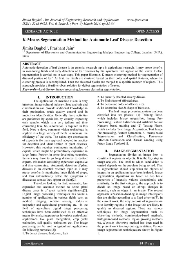 K-Means Segmentation Method for Automatic Leaf Disease Detection | PDF