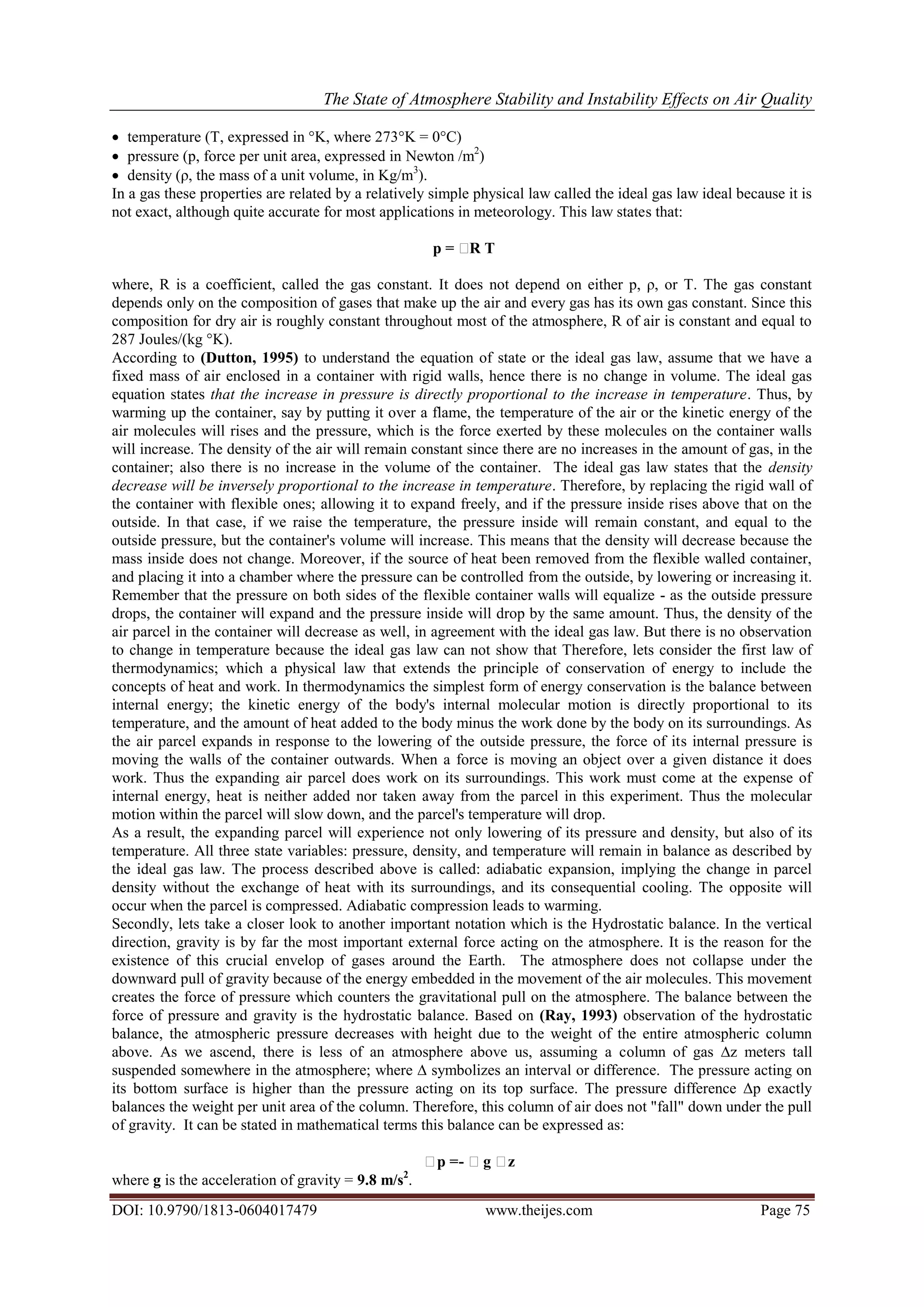 The State of Atmosphere Stability and Instability Effects on Air ...