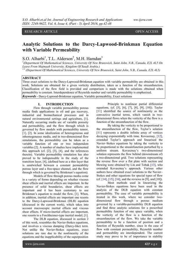 Analytic Solutions to the Darcy-Lapwood-Brinkman Equation with Variable Permeability | PDF ...