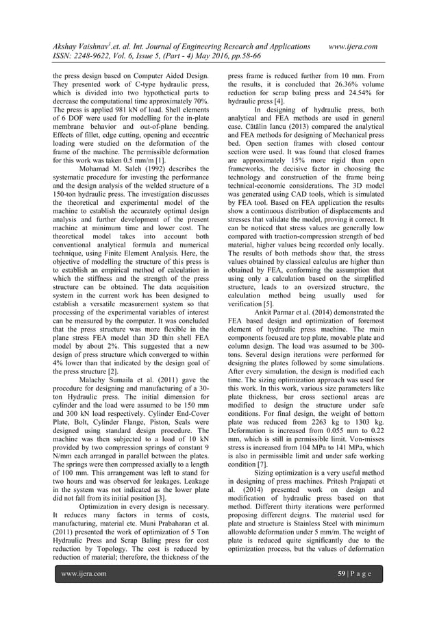 Design Optimization of Hydraulic Press Plate using Finite Element Analysis | PDF