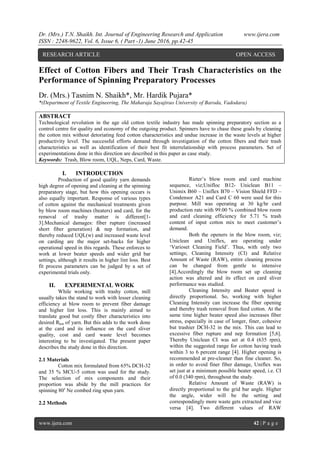 Effect of Cotton Fibers and Their Trash Characteristics on the ...