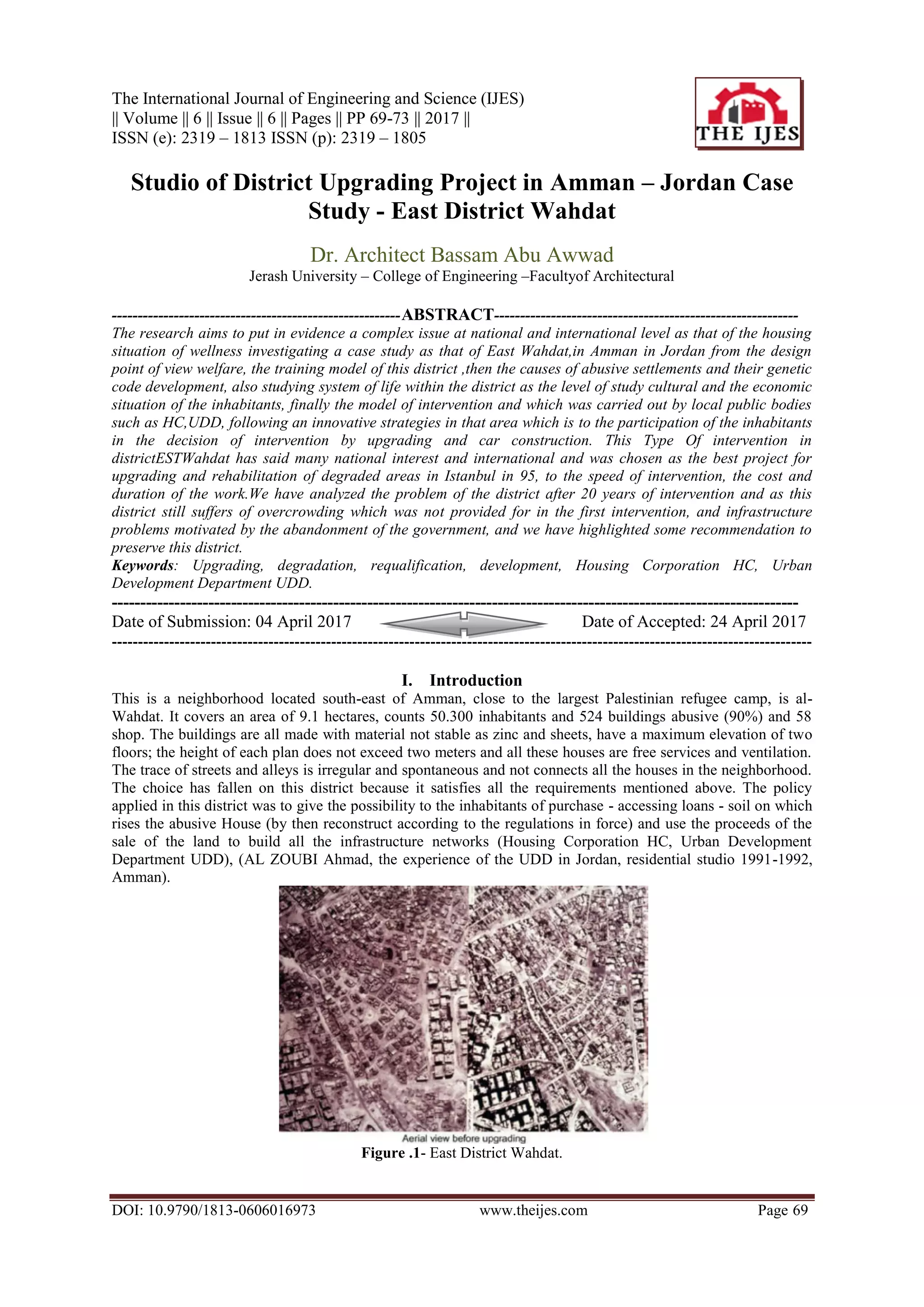 Studio of District Upgrading Project in Amman – Jordan Case Study - East District Wahdat | PDF