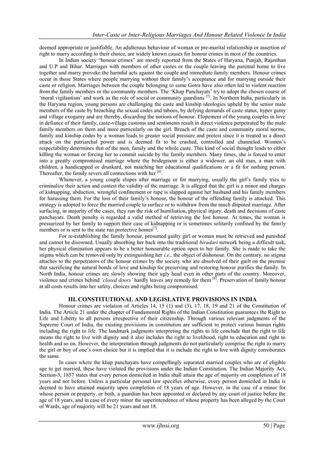 Inter Caste Or Inter Religious Marriages And Honour Related Violence In India Pdf Free Download