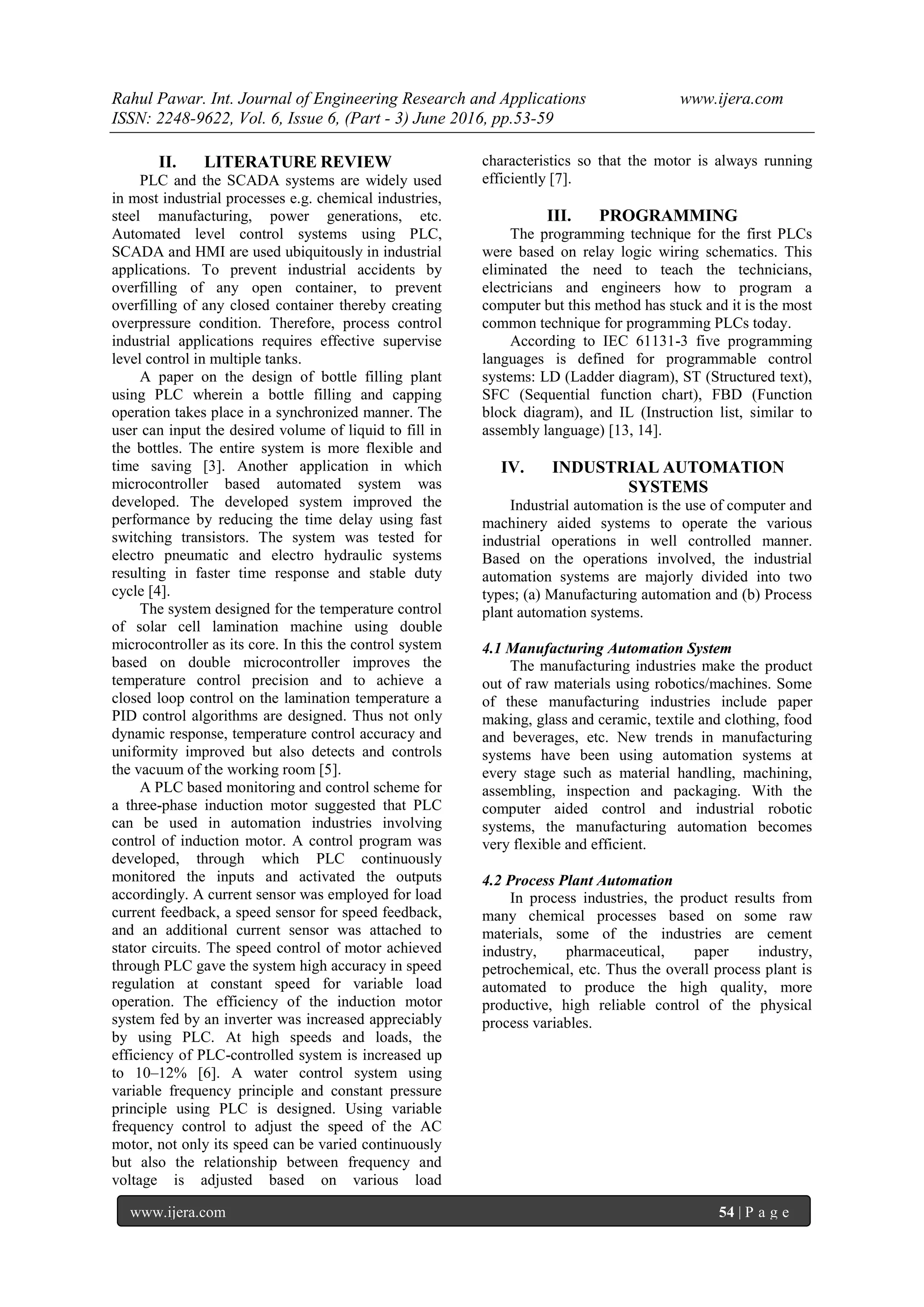 Application of PLC’s for Automation of Processes in Industries | PDF
