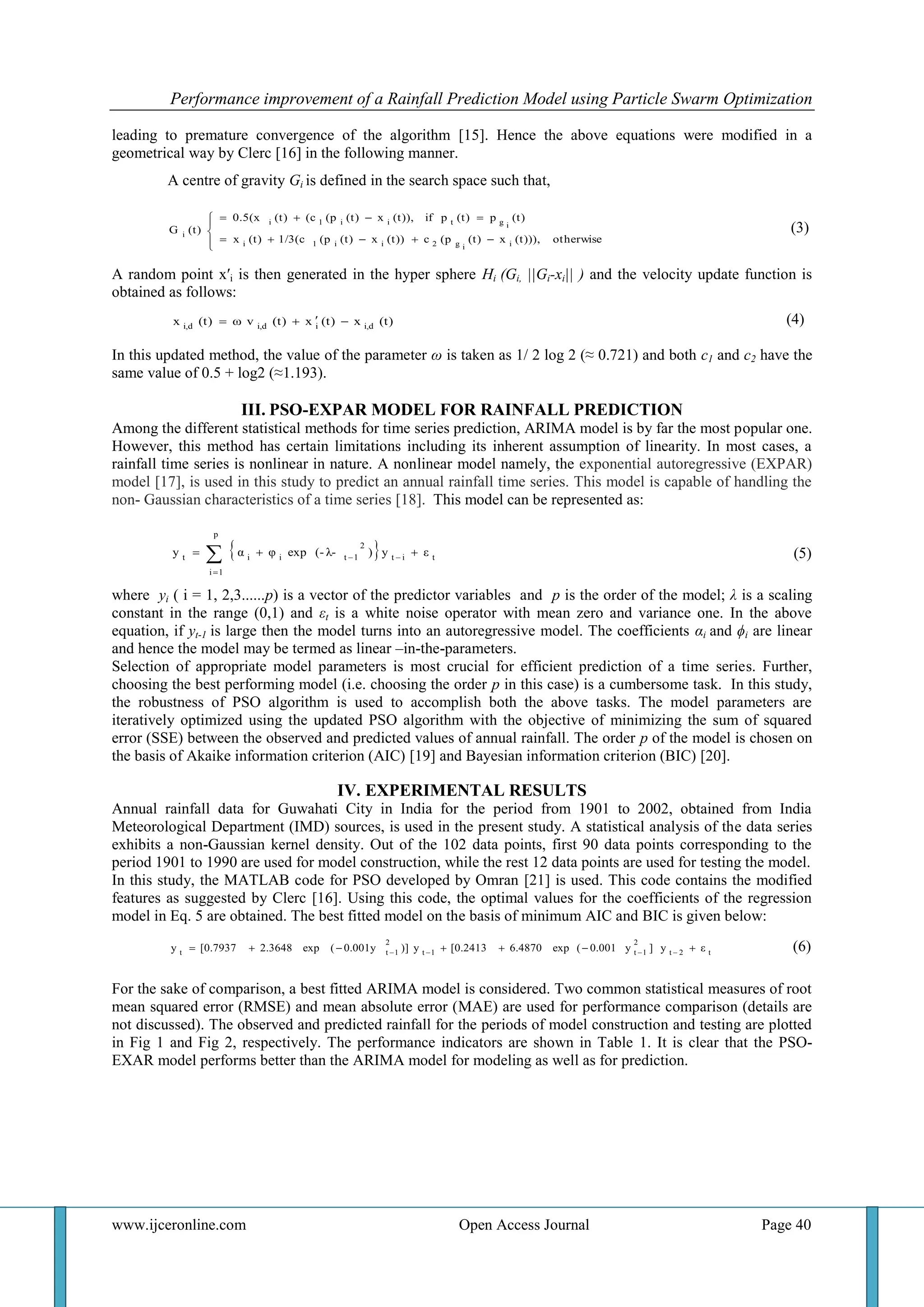 Performance improvement of a Rainfall Prediction Model using Particle Swarm Optimization | PDF