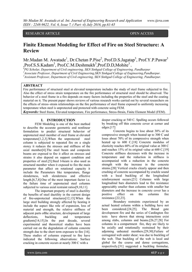 Finite Element Modeling for Effect of Fire on Steel Structure: A Review | PDF