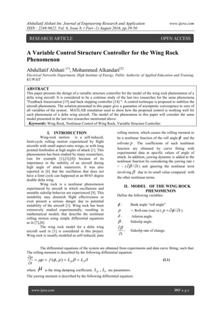 A Variable Control Structure Controller for the Wing Rock Phenomenon | PDF | Aviation Industry ...