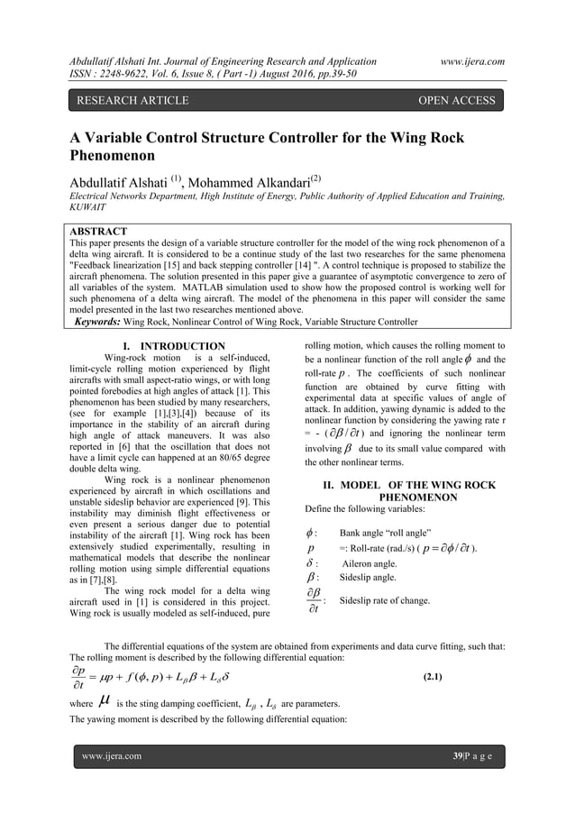 A Variable Control Structure Controller for the Wing Rock Phenomenon | PDF | Aviation Industry ...