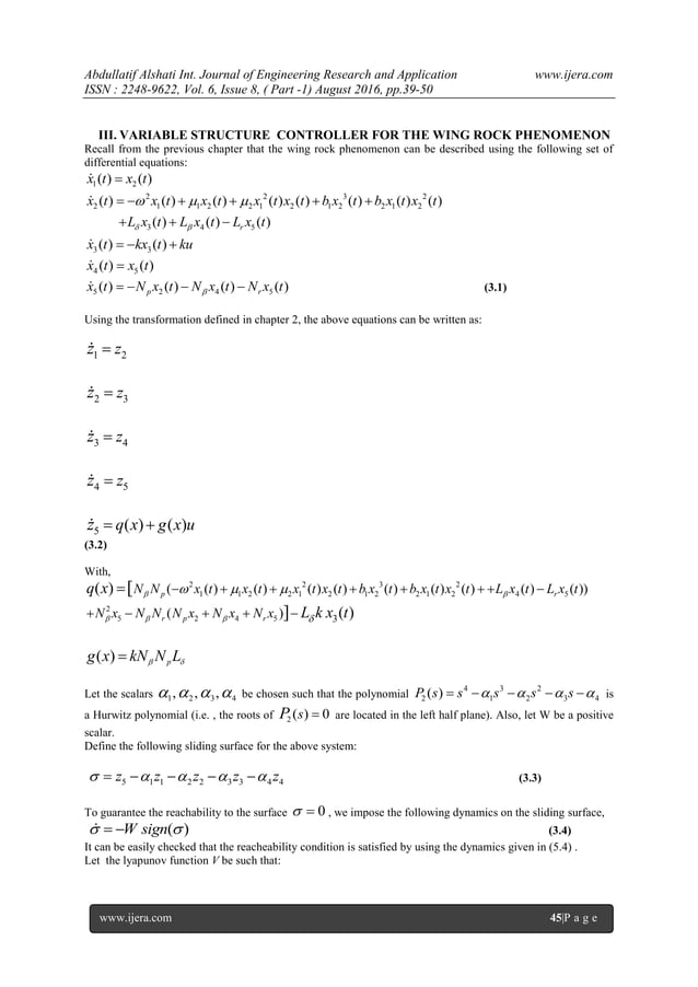 A Variable Control Structure Controller for the Wing Rock Phenomenon | PDF