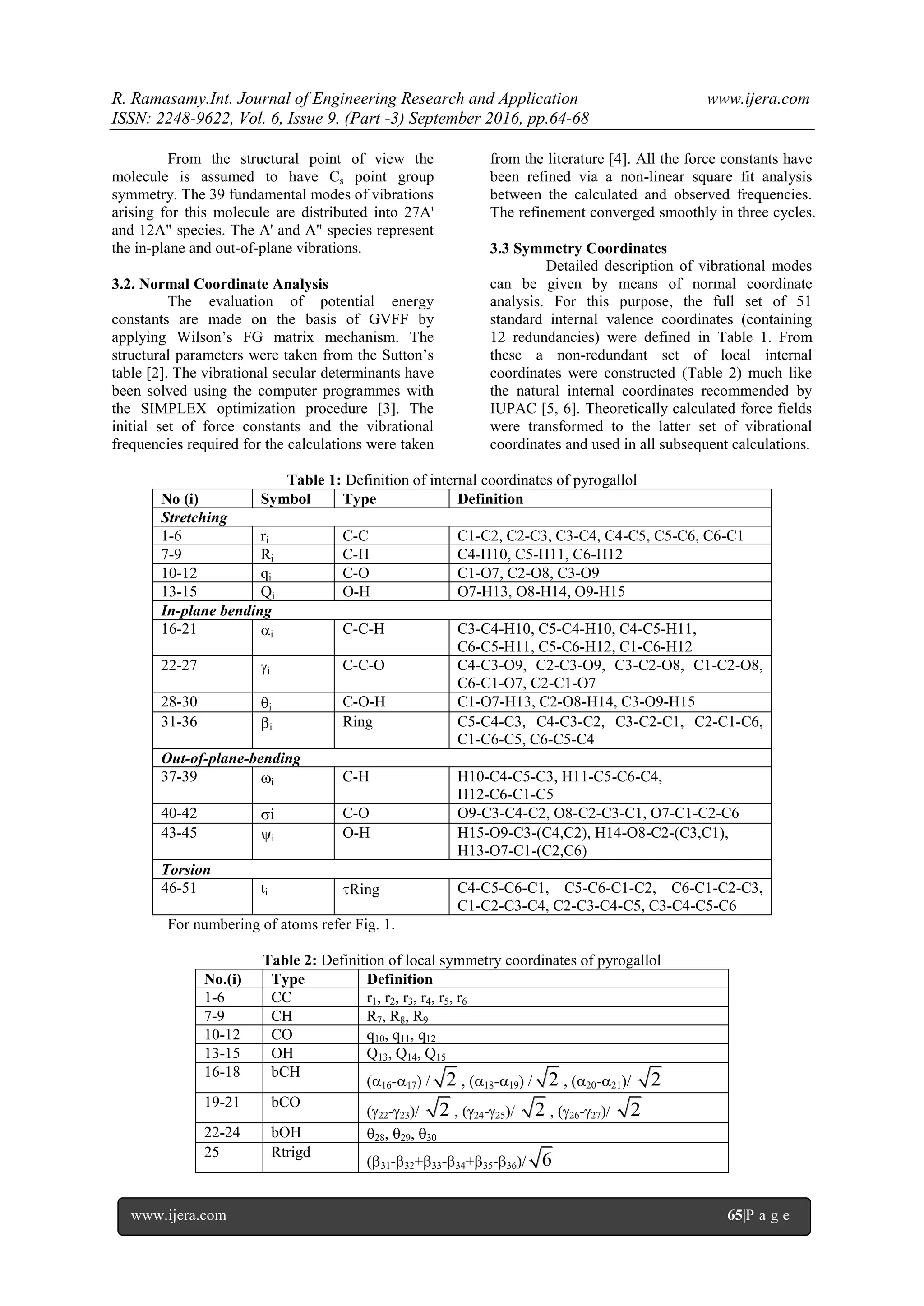 Vibrational Assignments of FT-IR and FT-Raman Spectra of Pyrogallol | PDF