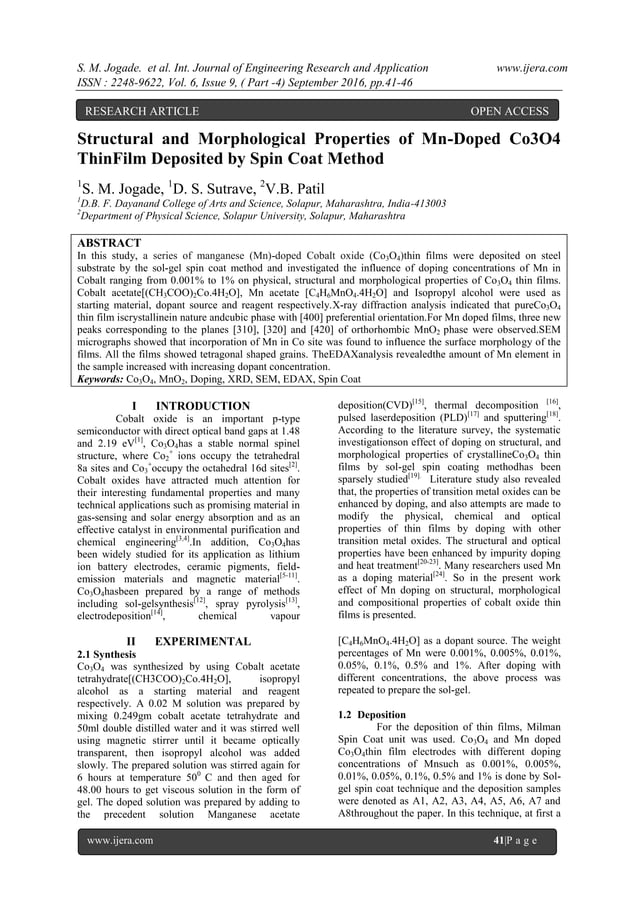 Structural and Morphological Properties of Mn-Doped Co3O4 ThinFilm Deposited by Spin Coat Method ...
