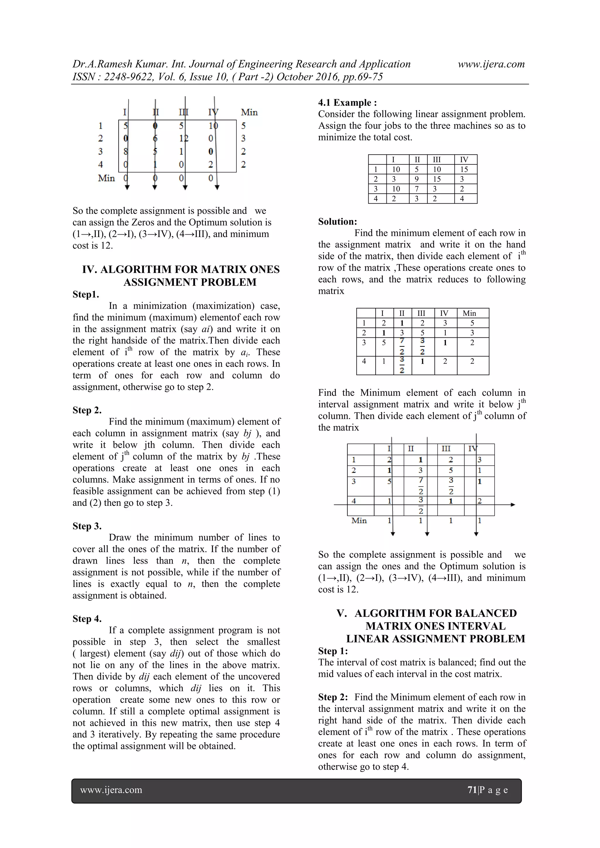 Solving One S Interval Linear Assignment Problem Pdf