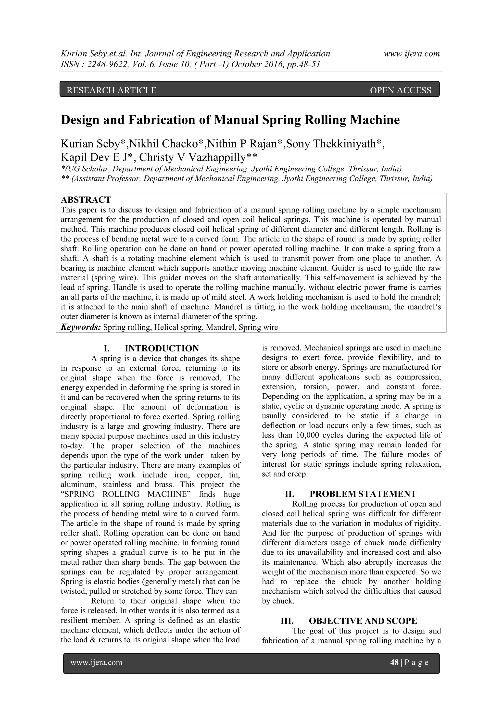 Design and Fabrication of Manual Spring Rolling Machine | PDF