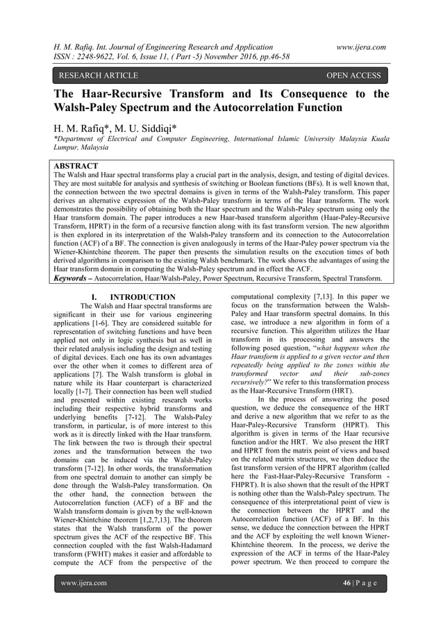 The Haar-Recursive Transform and Its Consequence to the Walsh-Paley Spectrum and the ...