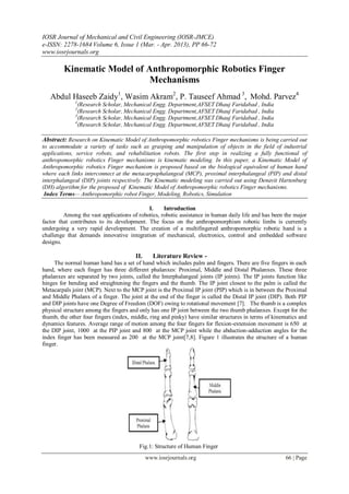 Kinematic Model of Anthropomorphic Robotics Finger Mechanisms | PDF