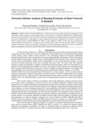 Network Lifetime Analysis of Routing Protocols of Short Network in Qualnet | PDF