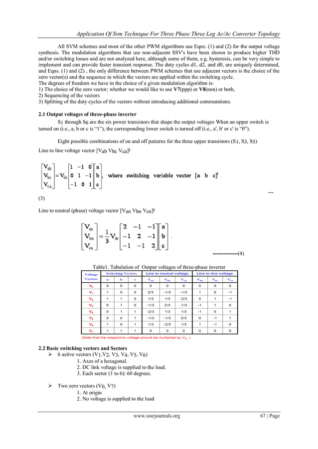 Application of SVM Technique for Three Phase Three Leg Ac/Ac Converter Topology | PDF