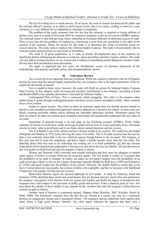 A Logit Model of Informal Traders’ Decision to Evade Tax: A Case of ...