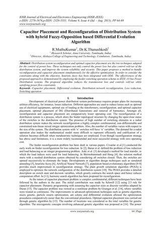 Capacitor Placement and Reconfiguration of Distribution System with hybrid Fuzzy-Opposition ...