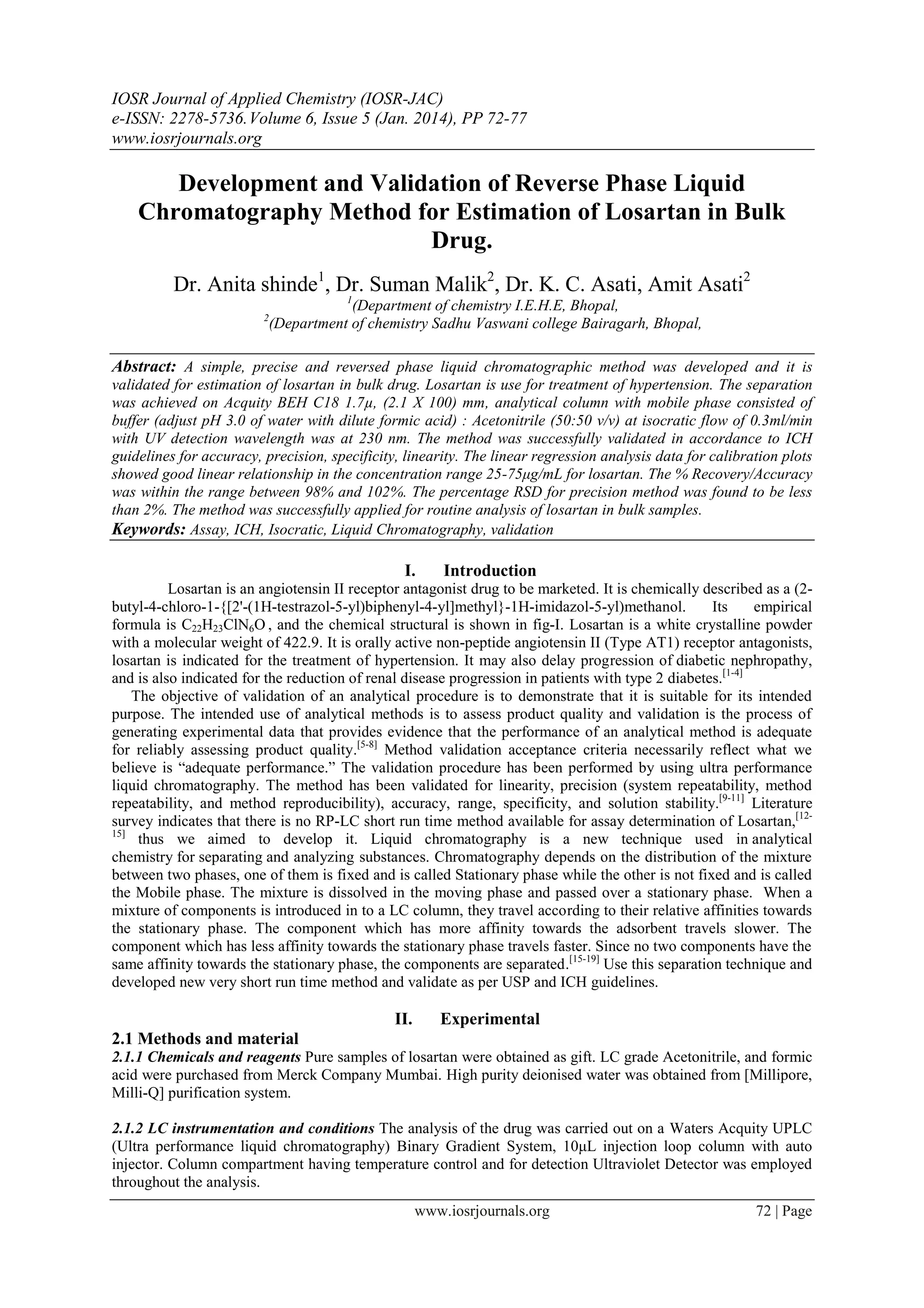 Development And Validation Of Reverse Phase Liquid Chromatography Method For Estimation Of