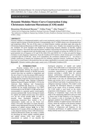 Dynamic Modulus Master Curve Construction Using Christensen-Anderson-Marasteanu (CAM) model | PDF