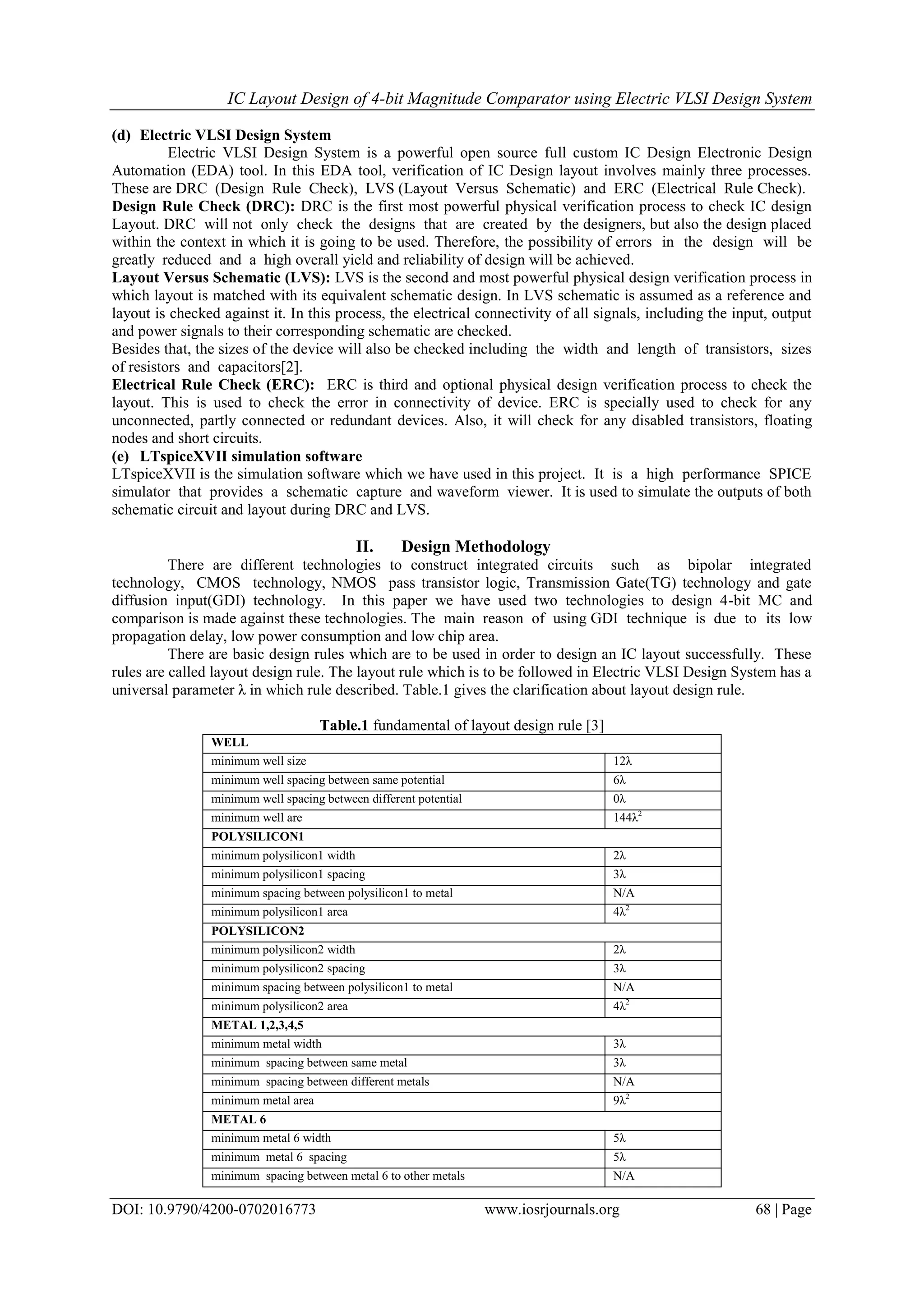IC Layout Design of 4-bit Magnitude Comparator using Electric VLSI Design System | PDF
