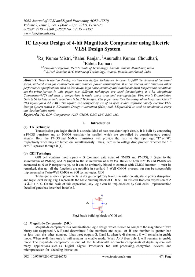 IC Layout Design of 4-bit Magnitude Comparator using Electric VLSI Design System | PDF ...