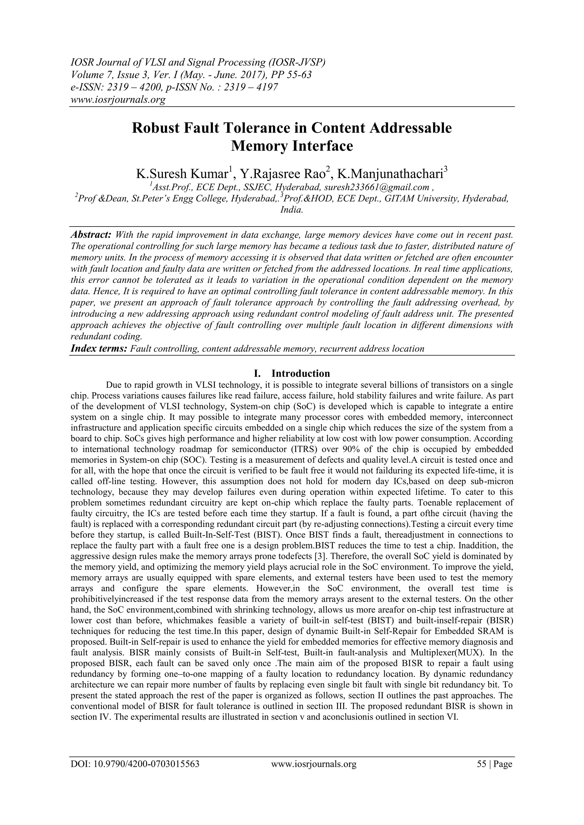 Robust Fault Tolerance in Content Addressable Memory Interface | PDF