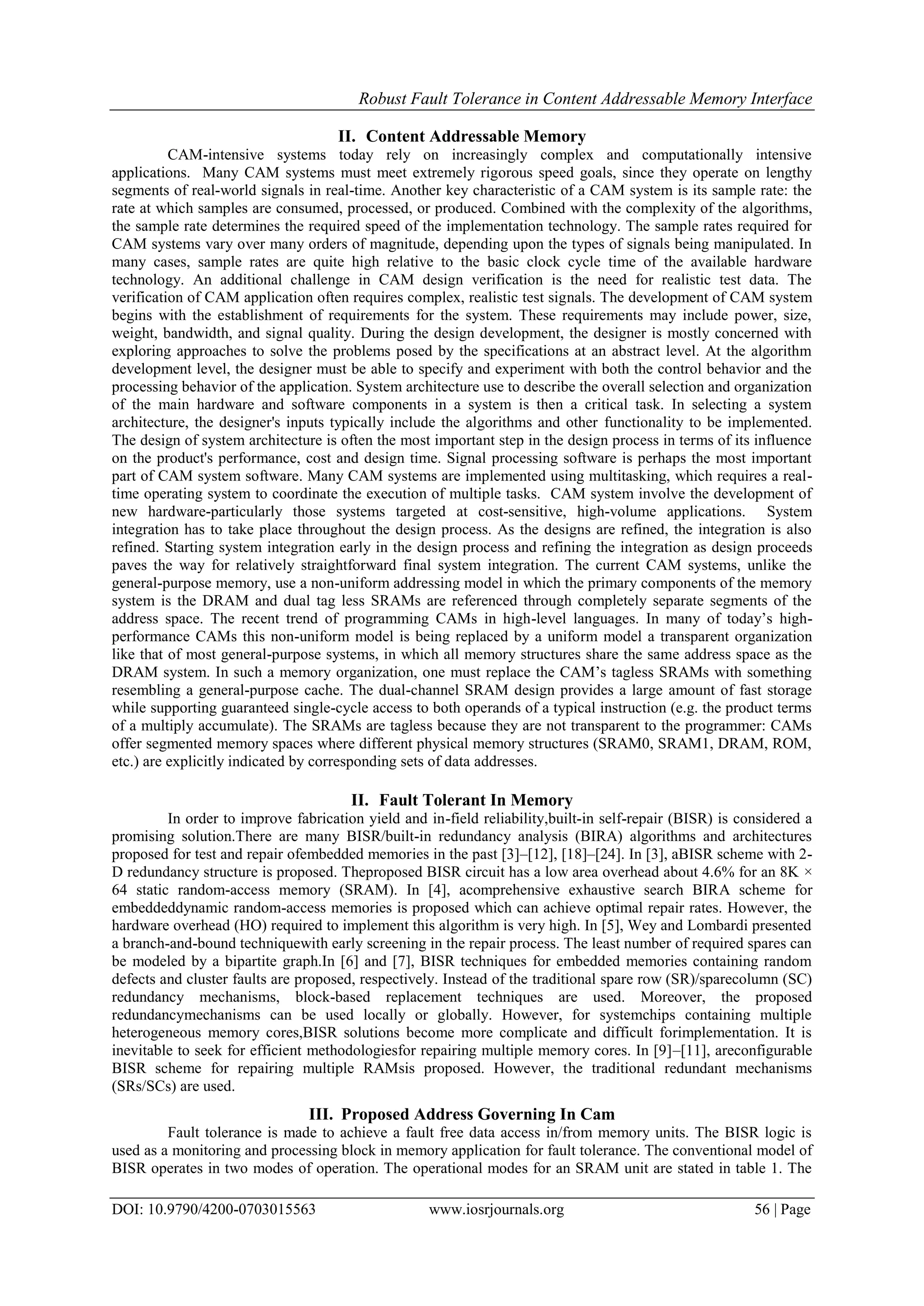 Robust Fault Tolerance in Content Addressable Memory Interface | PDF