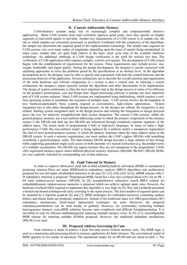 Robust Fault Tolerance In Content Addressable Memory Interface Pdf