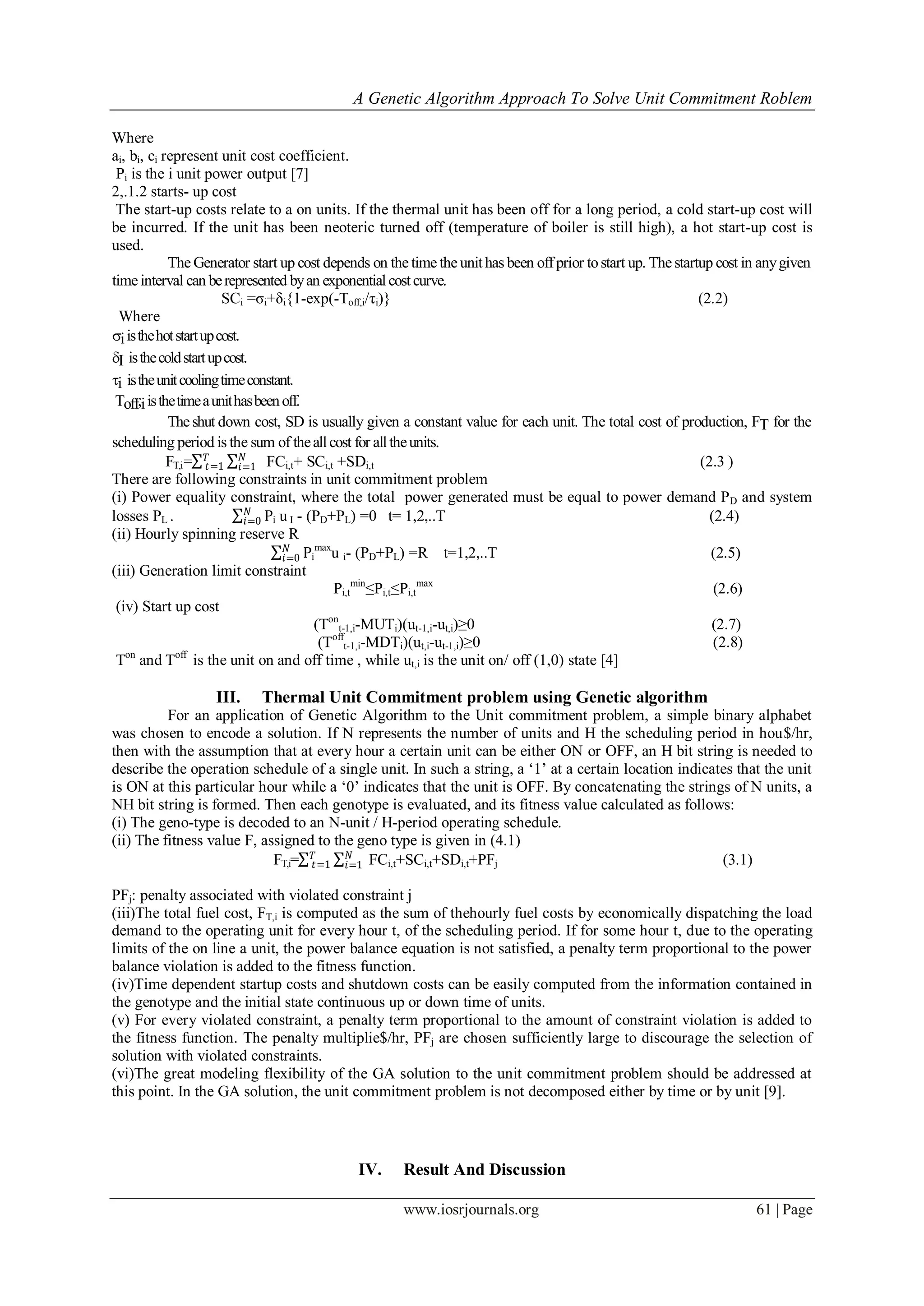 A Genetic Algorithm Approach to Solve Unit Commitment Problem | PDF