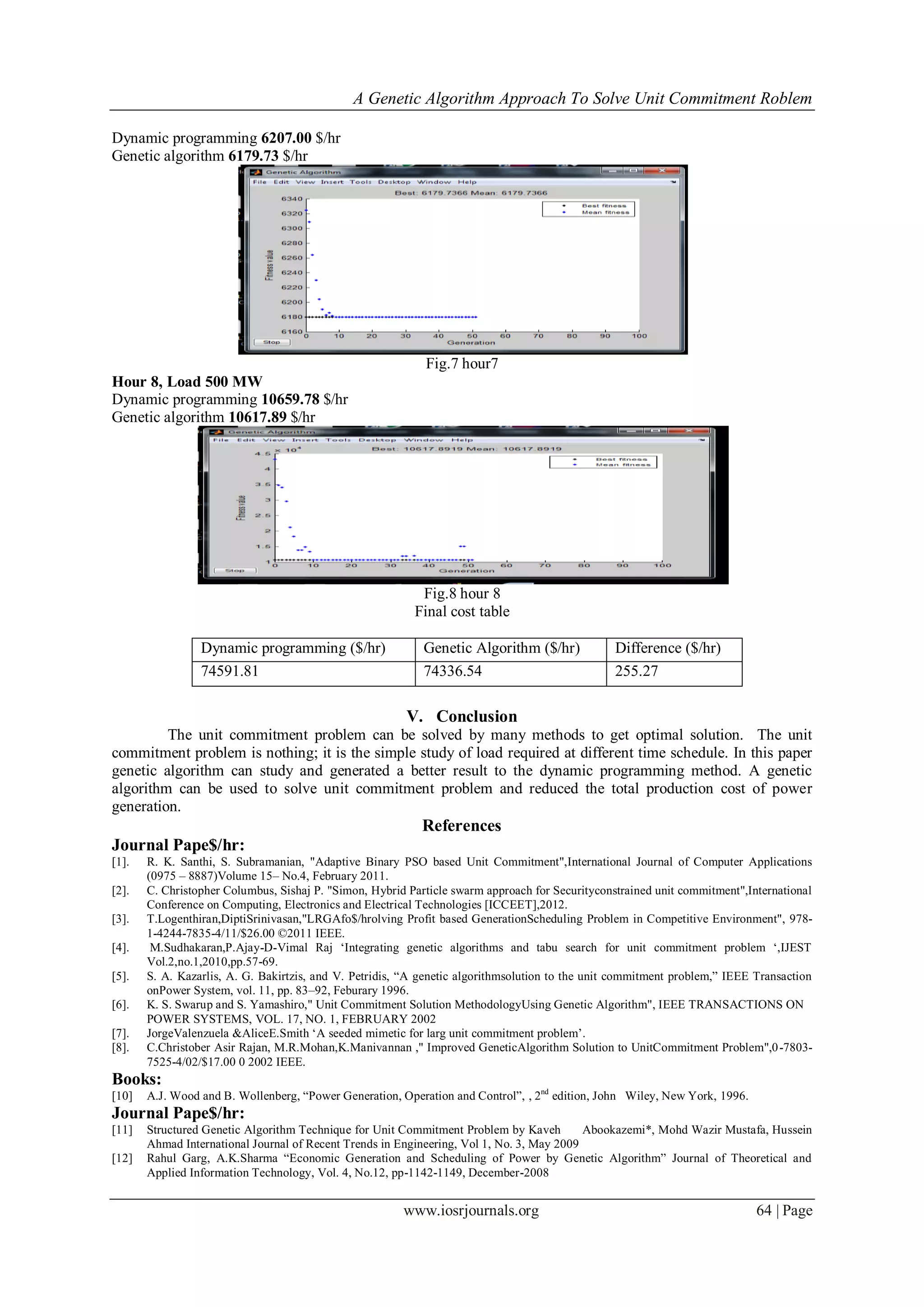 A Genetic Algorithm Approach to Solve Unit Commitment Problem | PDF