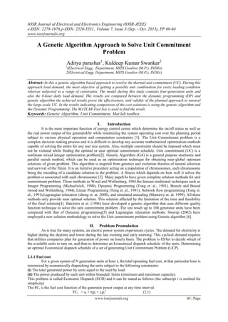 A Genetic Algorithm Approach to Solve Unit Commitment Problem | PDF