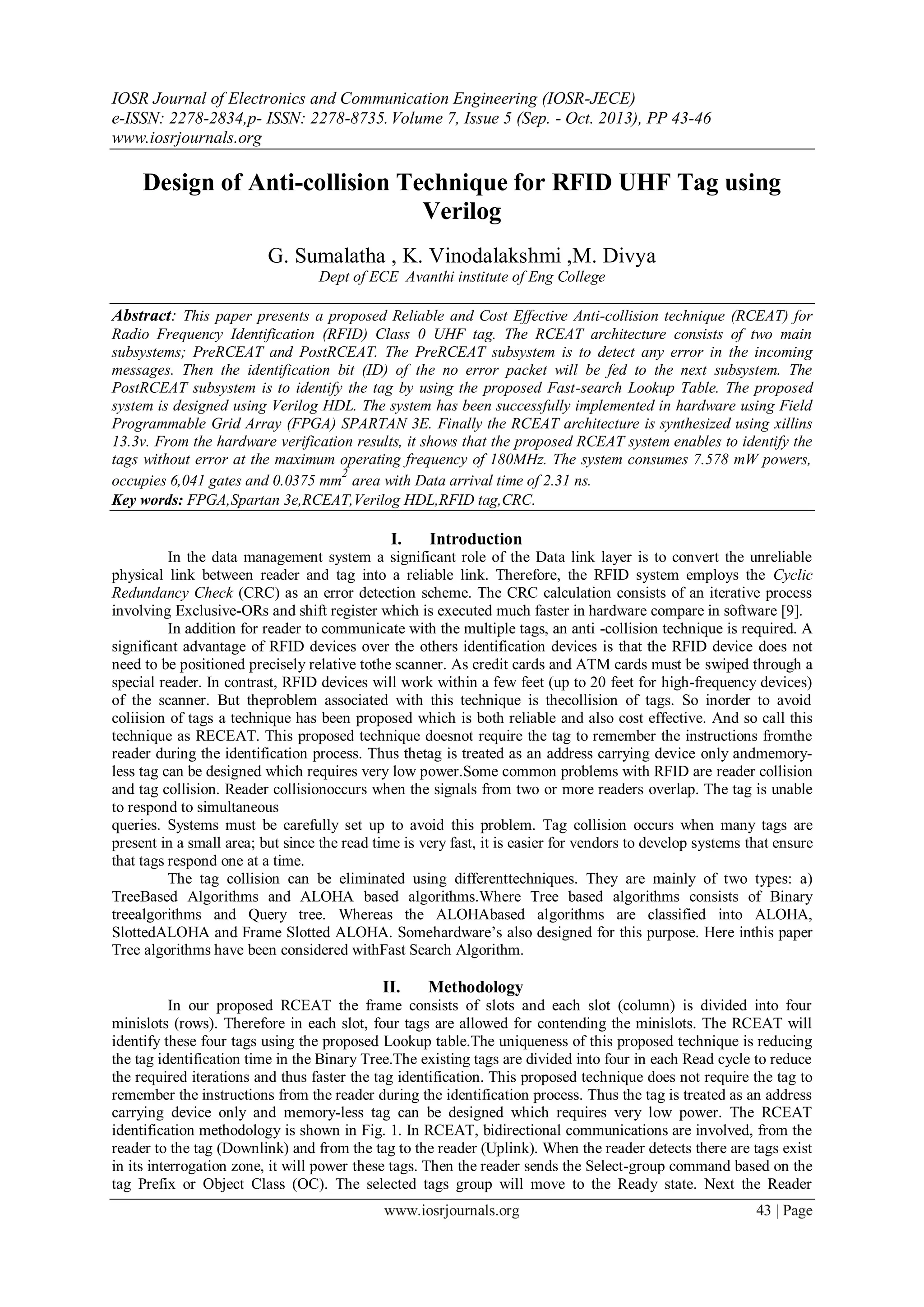 Design of Anti-collision Technique for RFID UHF Tag using Verilog | PDF | Computer Networking ...