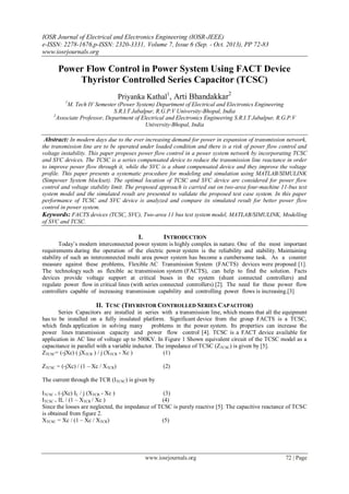 Power Flow Control in Power System Using FACT Device Thyristor Controlled Series Capacitor (TCSC ...