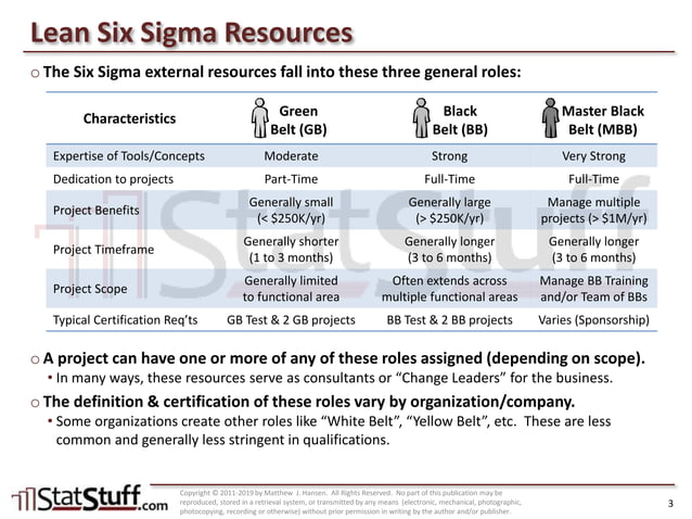 Key Roles in a Lean or Six Sigma Project with Matt Hansen at StatStuff | PPT