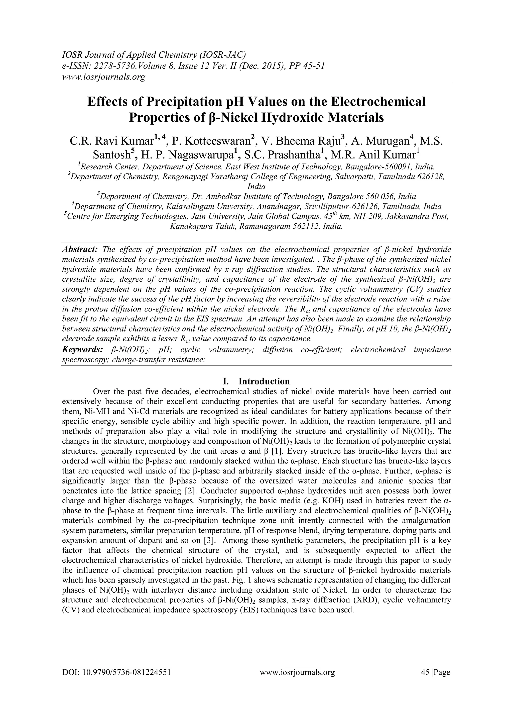 Effects of Precipitation pH Values on the Electrochemical Properties of β-Nickel Hydroxide ...