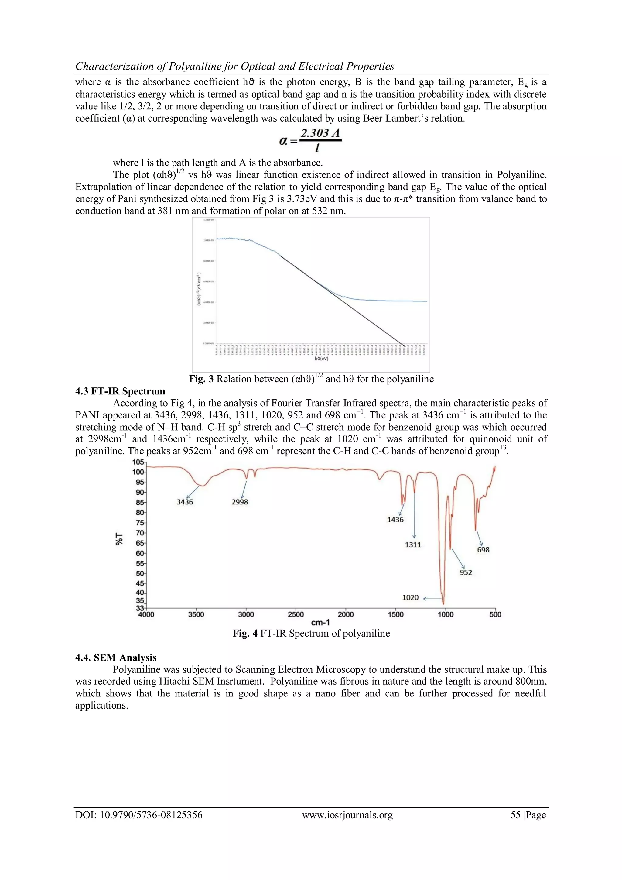Characterization of Polyaniline for Optical and Electrical Properties | PDF