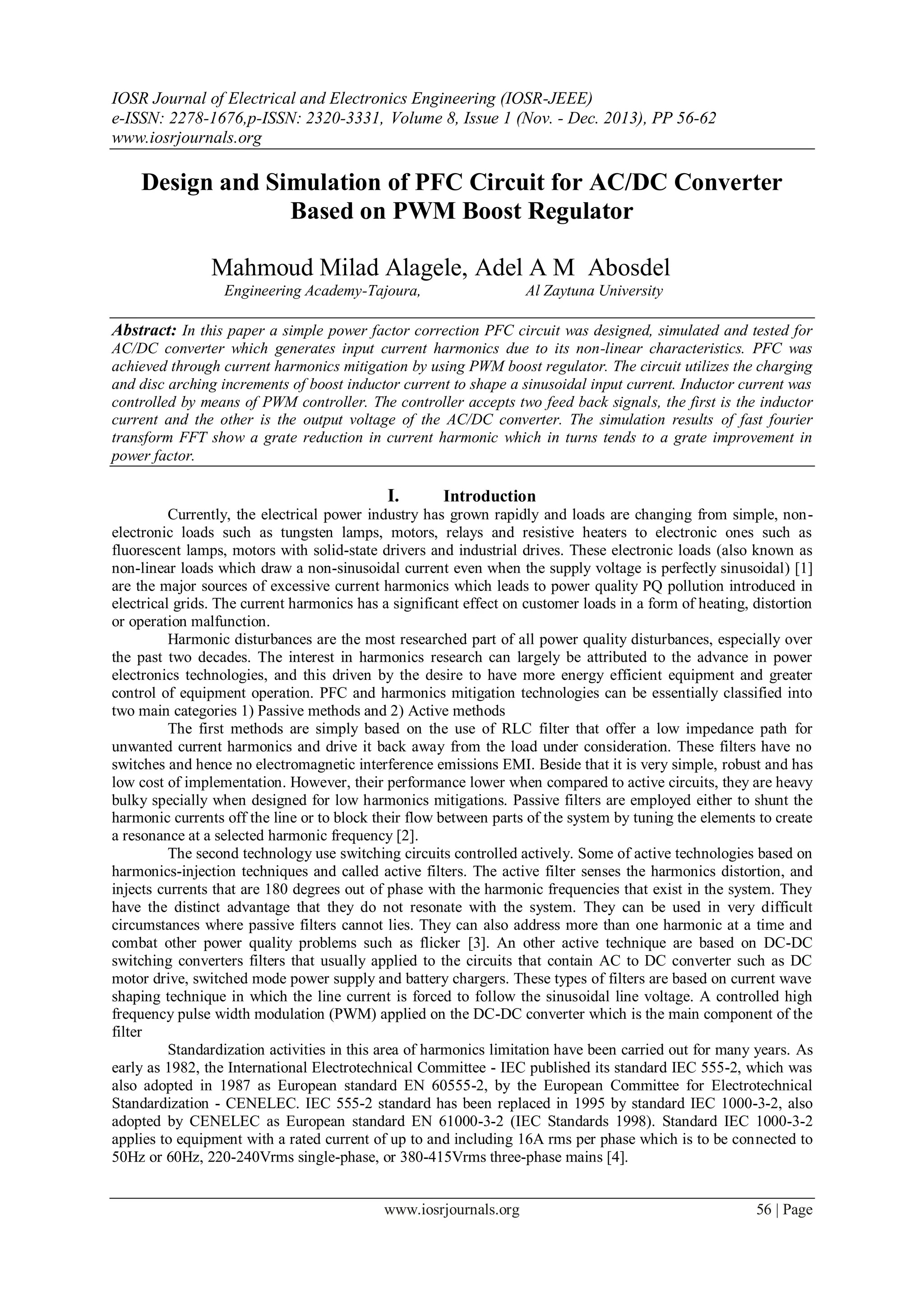 Design and Simulation of PFC Circuit for AC/DC Converter Based on PWM ...